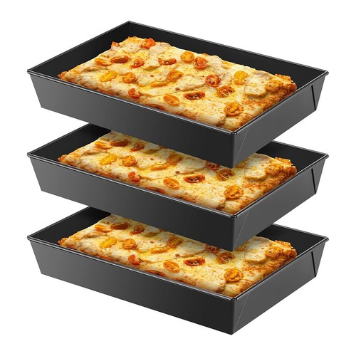 3 Pcs Detroit Pizza Pan Hard Rectangular Pizza Pans Non Stick Sicilian ...