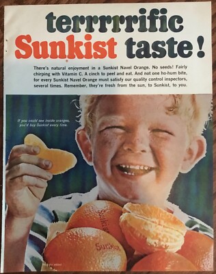 Sunkist oranges ad 1965 original vintage retro 1960s illus art food ...