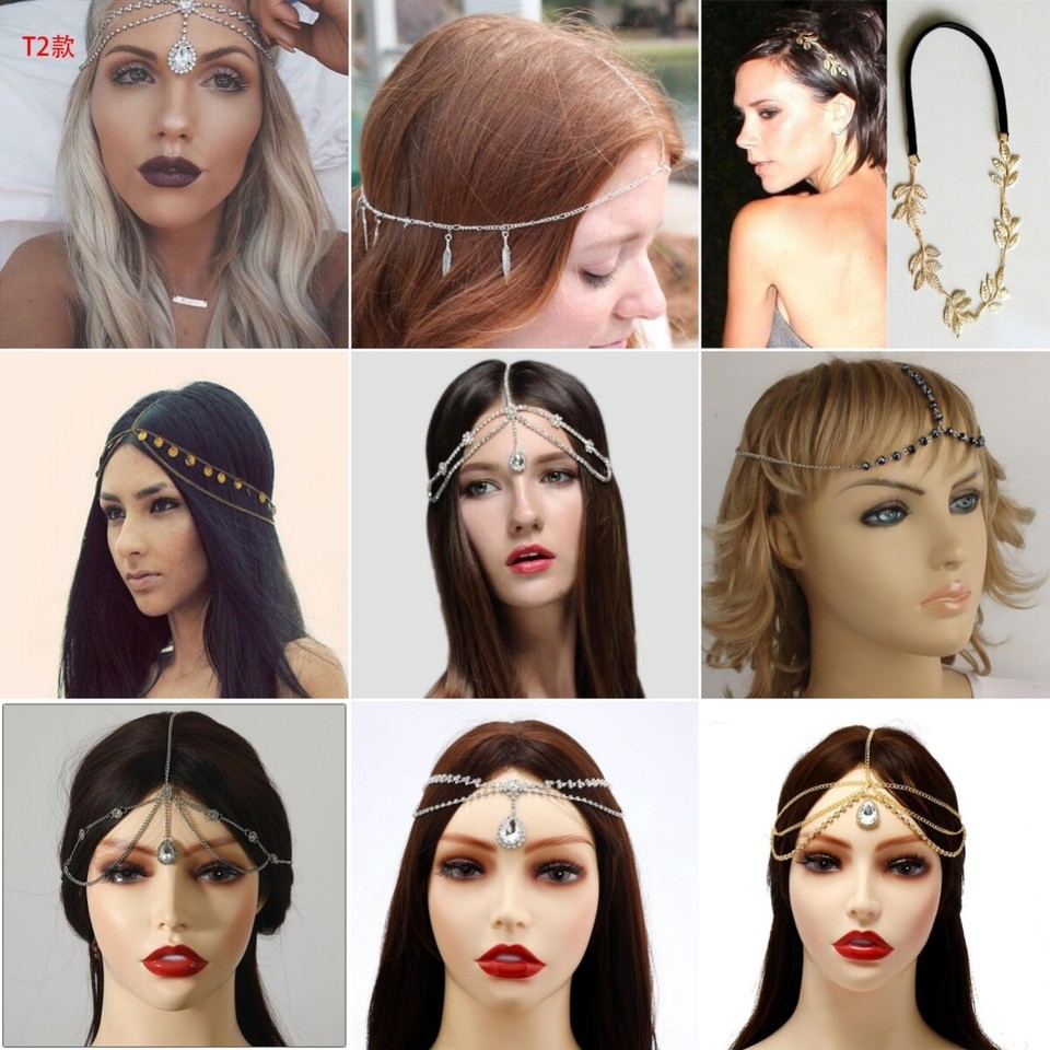 Women Fashion Metal Rhinestone Head Chain Jewelry Headband Head Piece ...