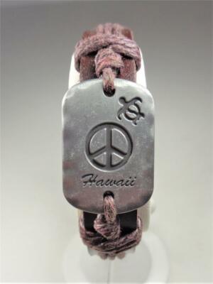 BEACH FASHION PEACE SIGN SEA TURTLE HAWAII SEA LIFE BROWN LEATHER ...