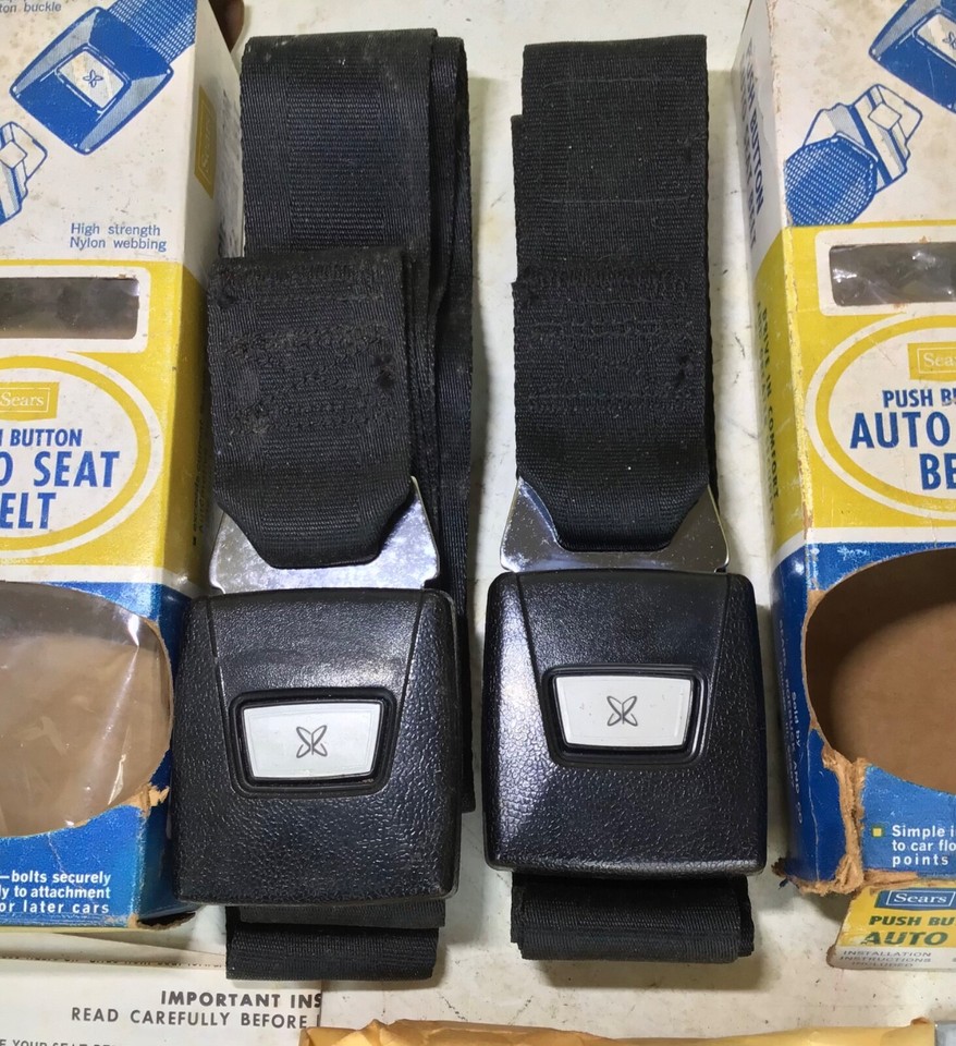2–NOS vintage GM/Chevy FORD Mopar Pontiac OLD truck/car •SEARS black SEAT BELTS• | eBay