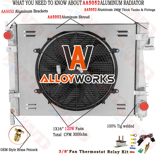 4 Row Radiator Shroud Fan Fit 02-04 Dodge Ram 1500/2003 Dodge Ram 3500 ...