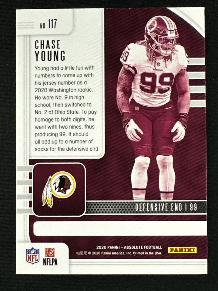 Chase Young Rookie 2020 Panini Absolute #117 Washington | eBay