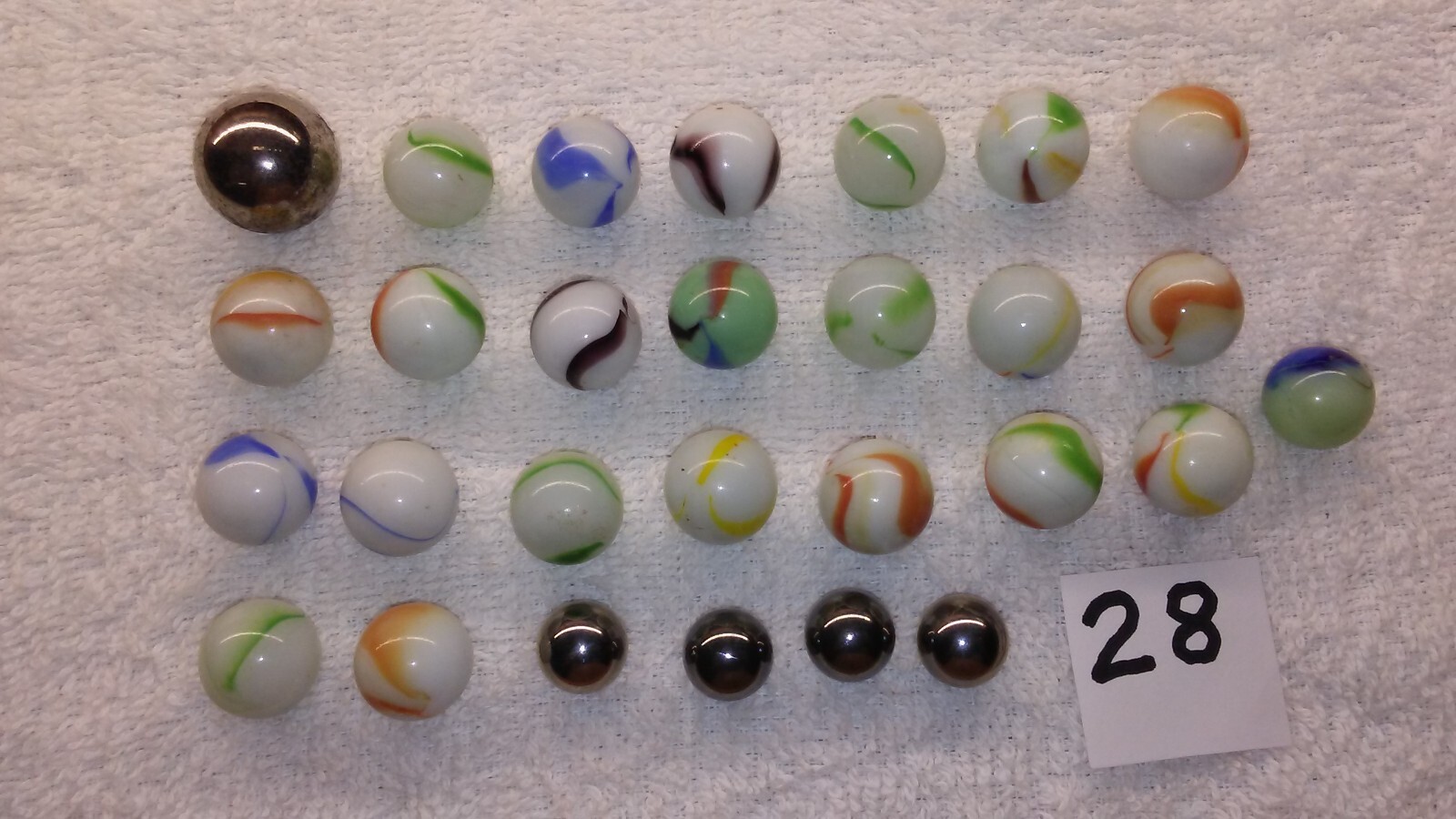 28 Marbles Steely metal glass Marble Steelie ball bearing balls game ...