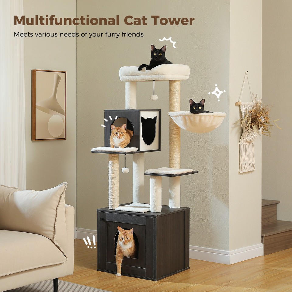 PAWZ Road Wooden Cat Tree Tower Scratching Post with Litter Box ...