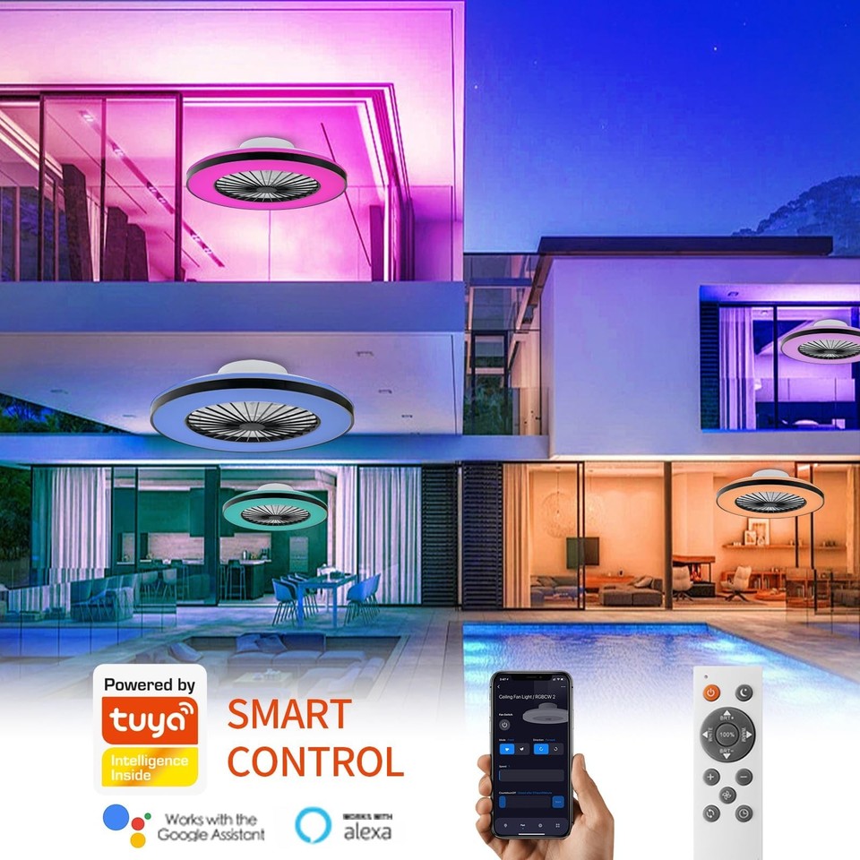 Modern LED Ceiling Light with Fan, RGB Ceiling Fan Lights, 24 ...