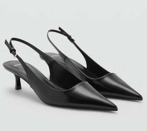 MANGO MNG BLACK FAUX LEATHER KITTEN HEELS SLINGBACK PUMPS SHOES 41 9.5 ...