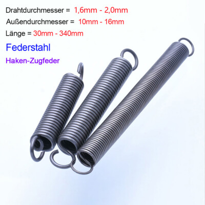Zugfeder mit Haken,Zugfedern Federstahl Diverse Größen, d=1,6-2,0 mm, Ø ...