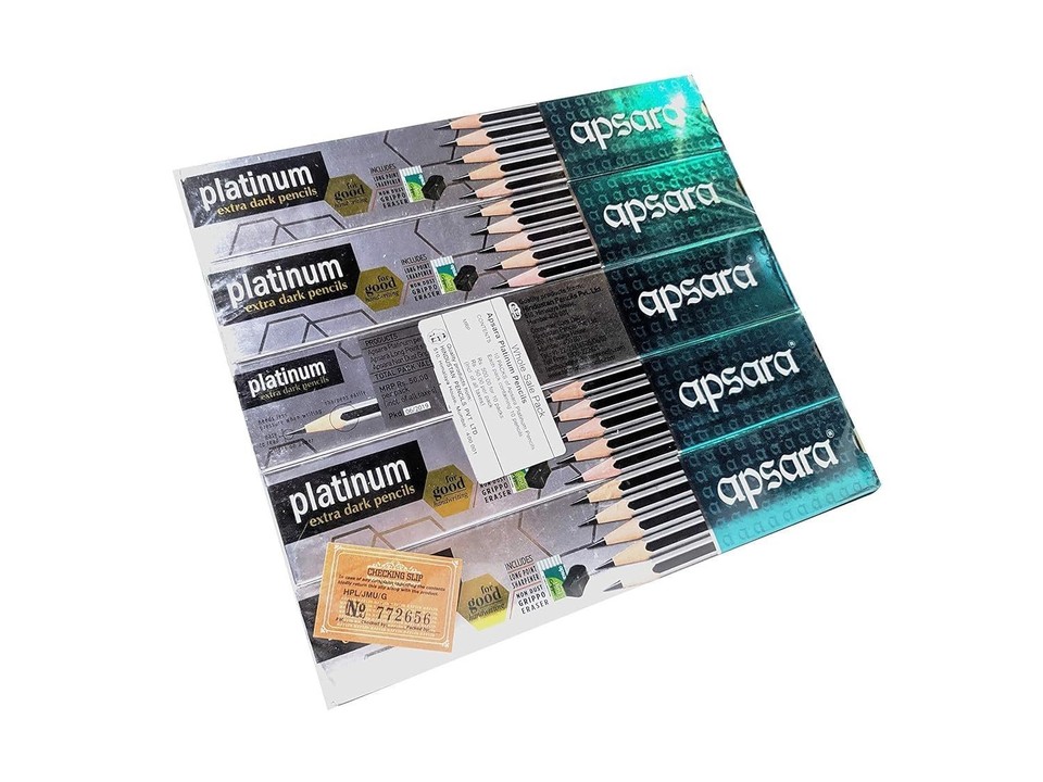 Apsara Platinum Extra Dark Pencils With Bonus Ruler and Eraser Free US ...