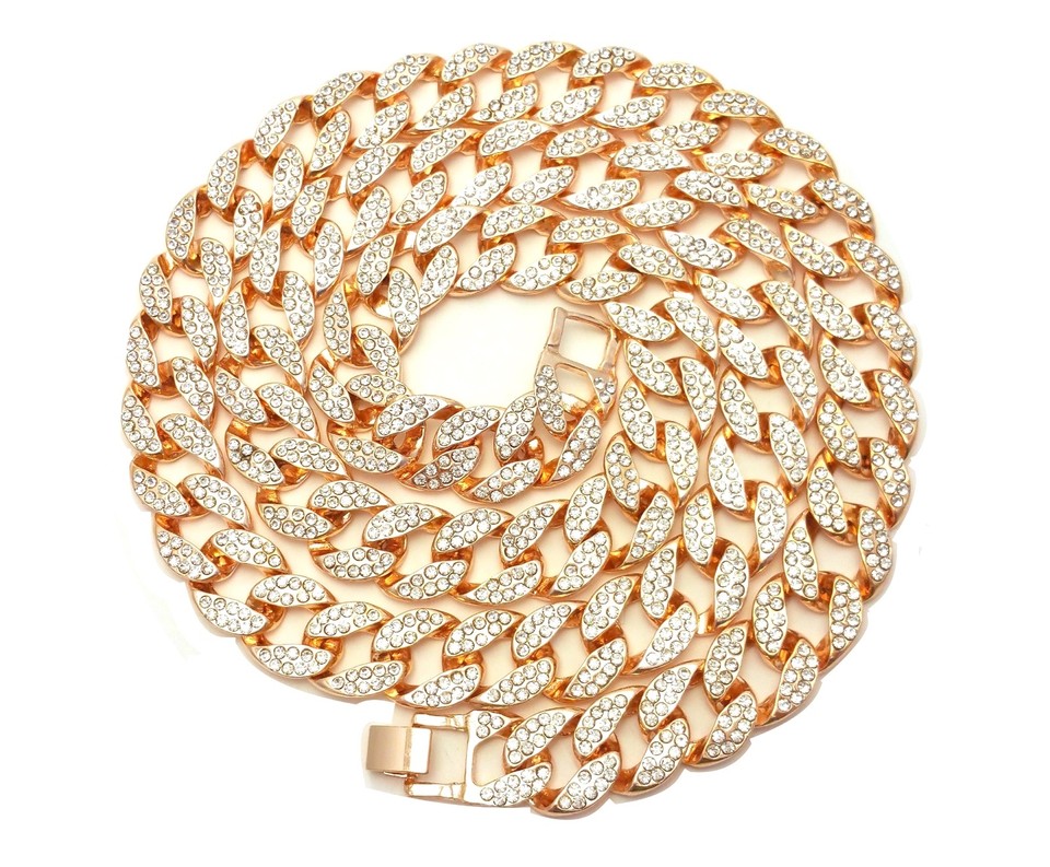 Mens 14K Rose Gold Finish Rapper's Miami Cuban Link Chain Necklace | eBay