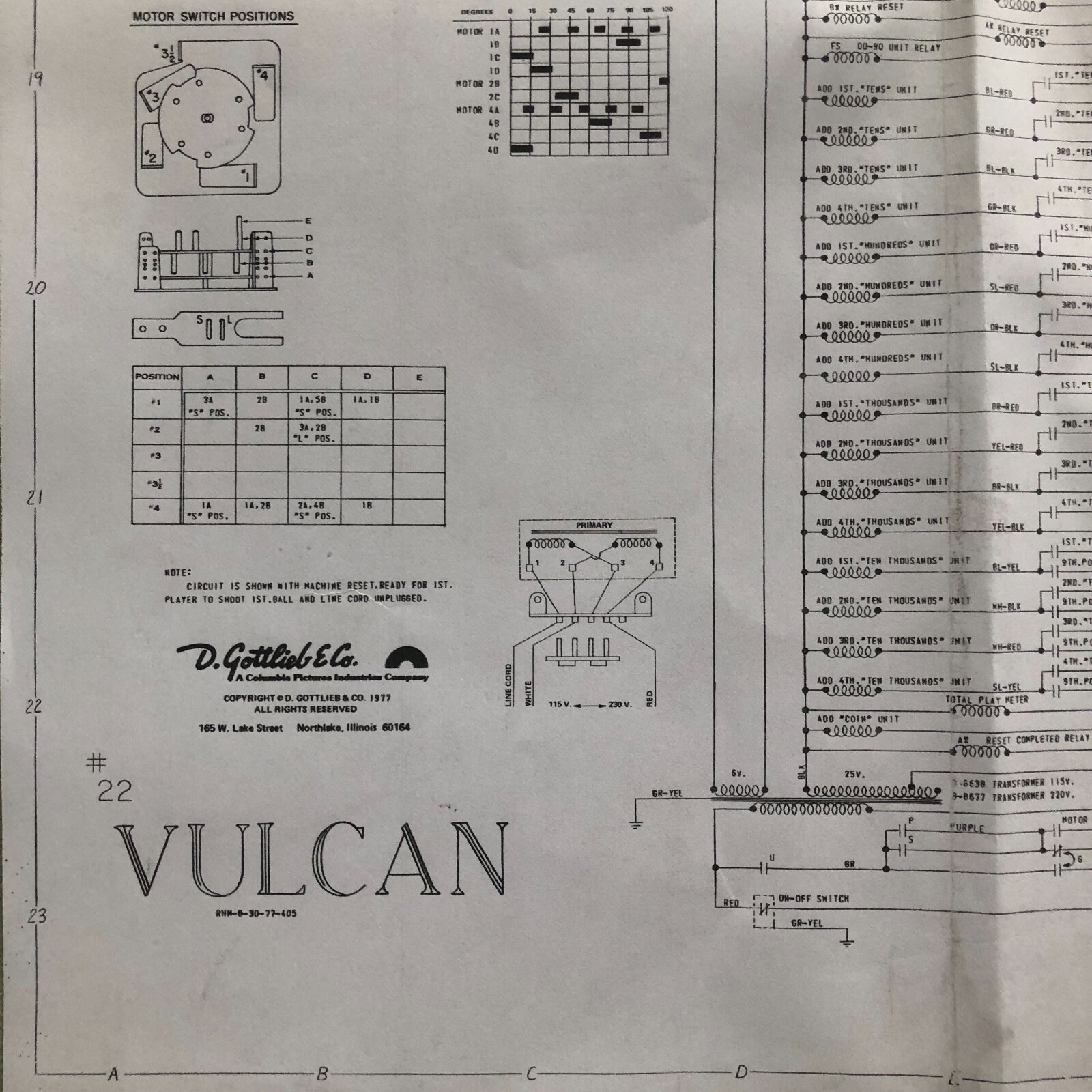 Gottlieb Vulcan Pinball Machine Schematic | eBay