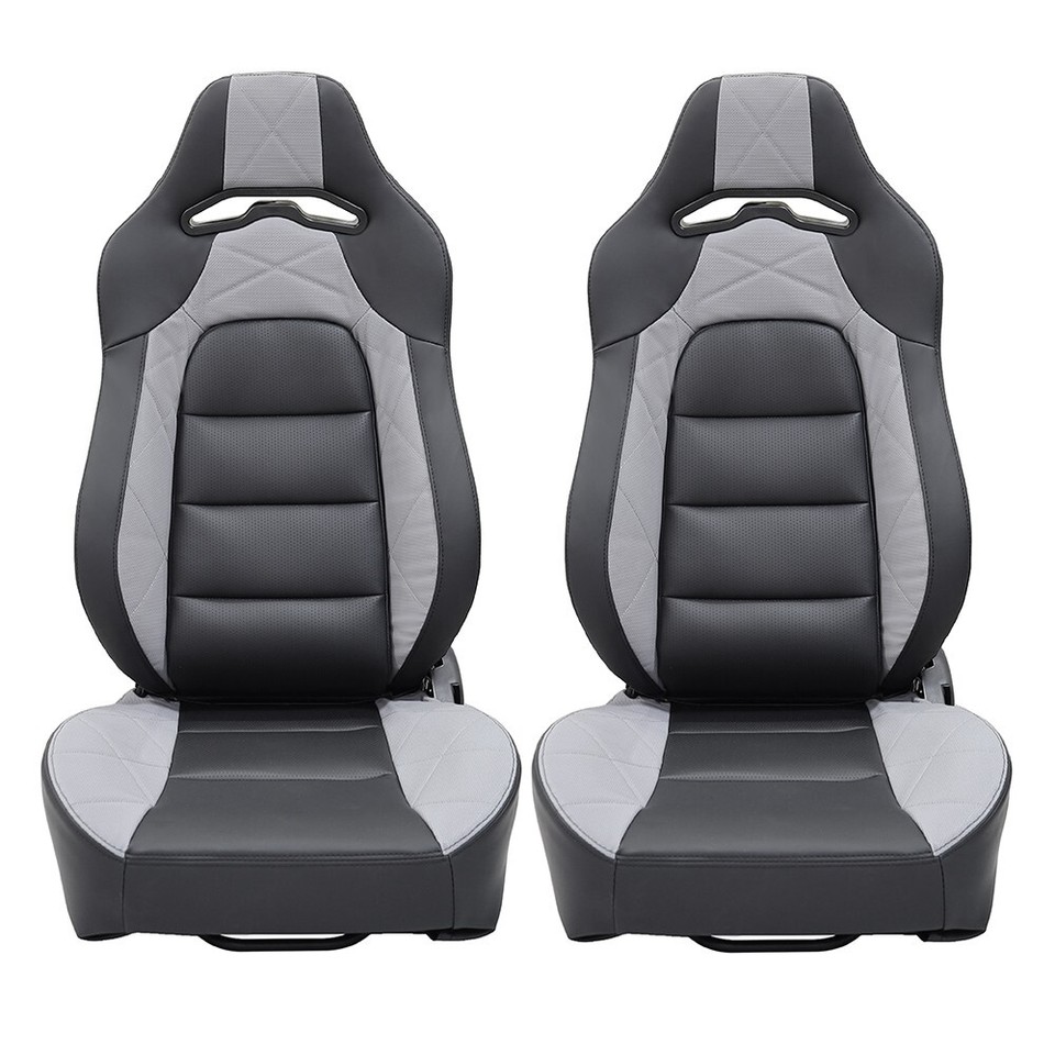 1 Pair Black+Gray Racing Seats PU Leather Reclinable Sport Bucket with ...