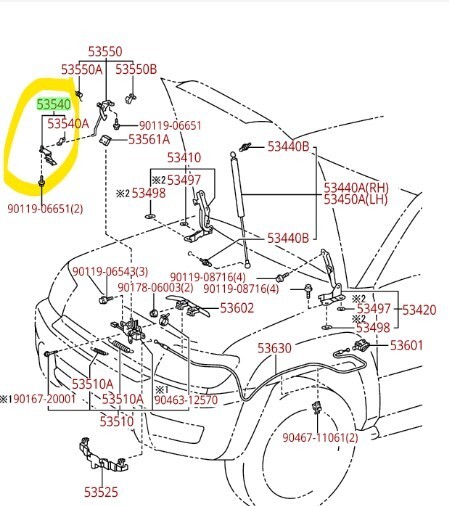 03-09 4RUNNER HOOD LEVER AUXILIARY CATCH RELEASE 53540-60010 GENUINE ...