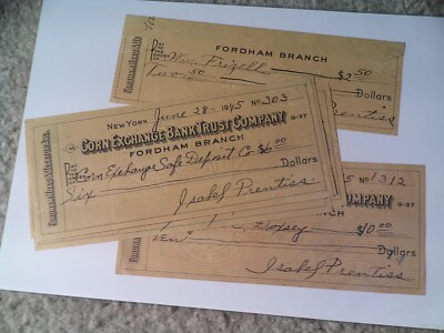 Lot of 8 Vintage 1945 Cancelled Checks NY Corn Exchange Bank Trust ...
