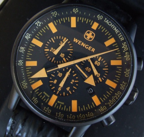 WENGER Swiss Army Men RAID COMMANDO 12Hr CHRONOGRAPH~Rare Black PVD ...