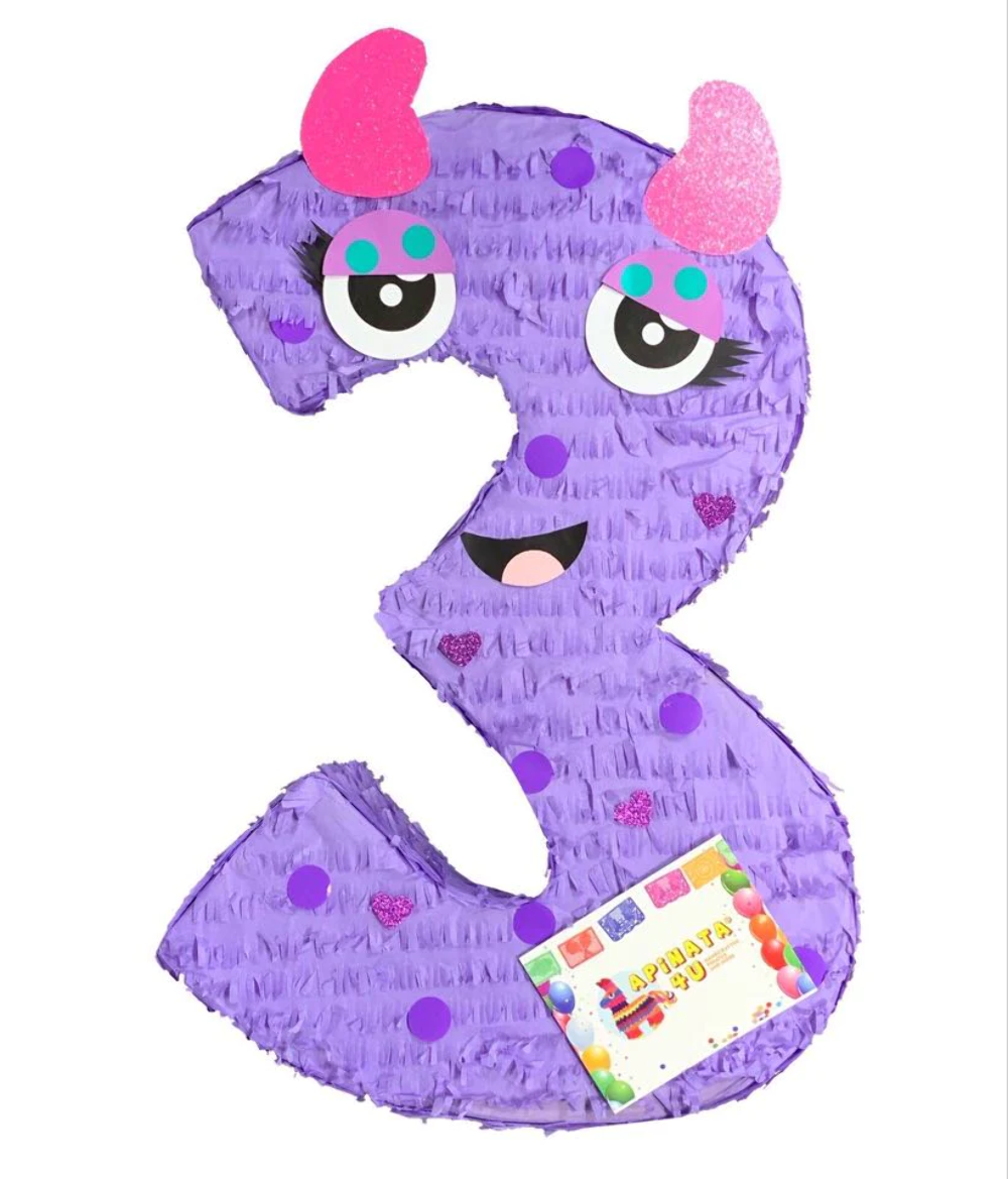 Large Number Three Pinata Lavender Color Monster Pinata Halloween | eBay