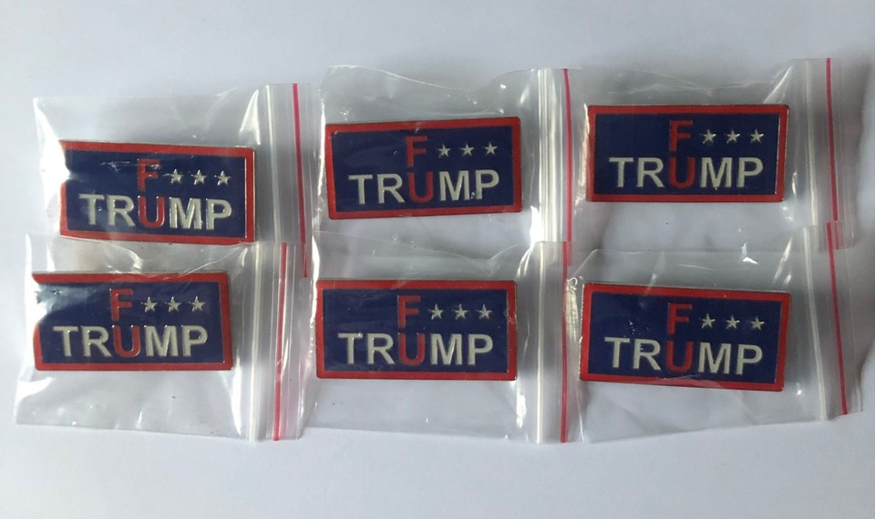 Pack of six FU TRUMP large Enamel pin badges made in the UK at ...