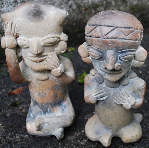 Pair 2 Mexican Pre-Columbian Pottery Clay HUMAN EFFIGY IDOL FIGURES ...