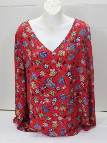 Chelsea & Theodore Womens XL [ 48 Bust 32L ] Red Floral Blouse Top L/S ...