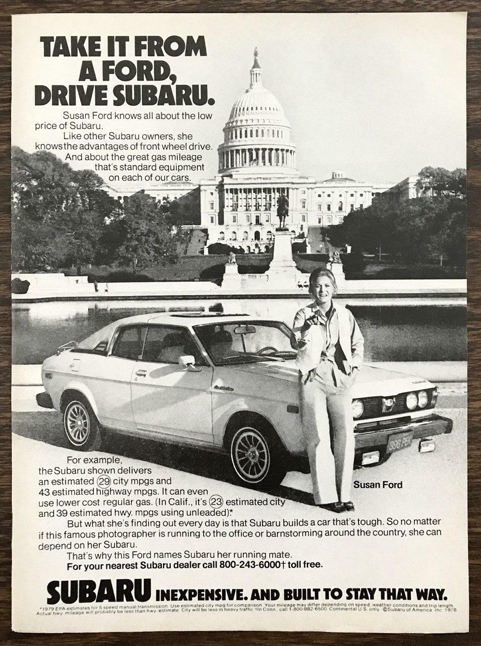1979 Subaru Print Ad Take it From a Ford Drive Subaru Susan Ford DC ...