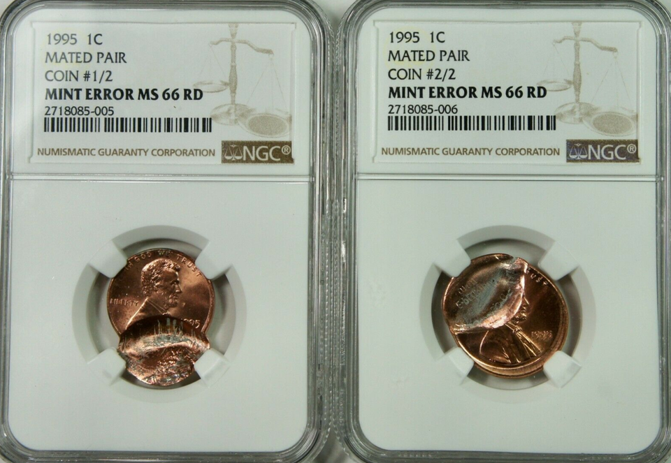 1995 Lincoln Cent - MS66RD MATED PAIR!! 🔥Very RARE HIGH GRADE Error 🔥(2 ...