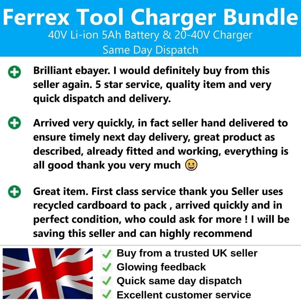 Ferrex 40V Li-ion 5Ah Battery & Ferrex 20-40V Charger For Ferrex 40V ...