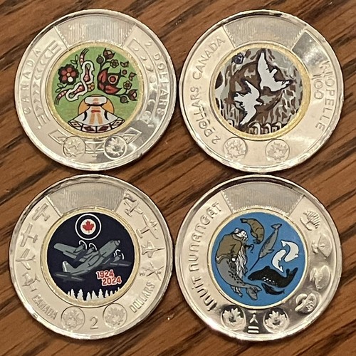 2024 Canada INUIT & RCAF, 2023 INDIGENOUS & RIOPELLE $2 UNC toonie ...
