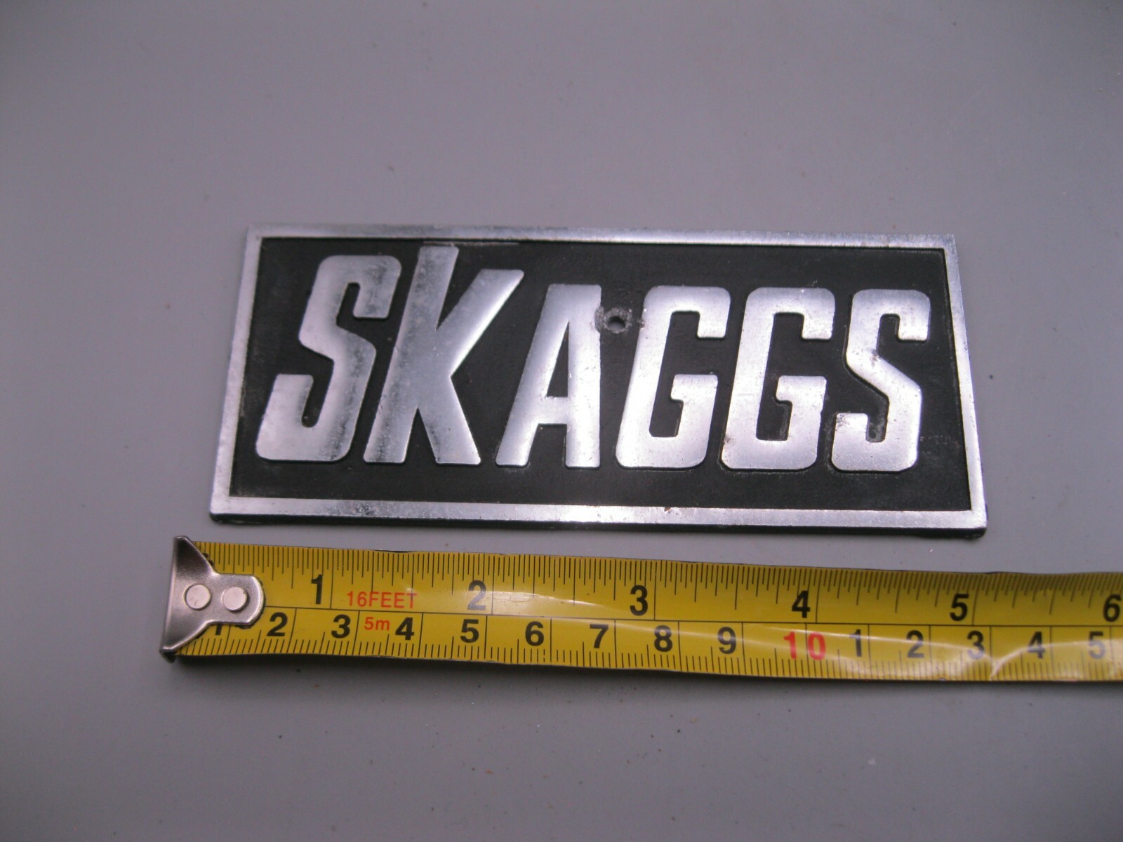 Vintage Metal Auto Car Dealer / Dealership Emblem / Badge Skaggs Name ...
