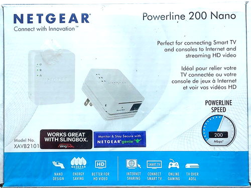 Netgear Powerline AV 200 Nano Adapter XAV2101 100PAS Wall Plug New and ...