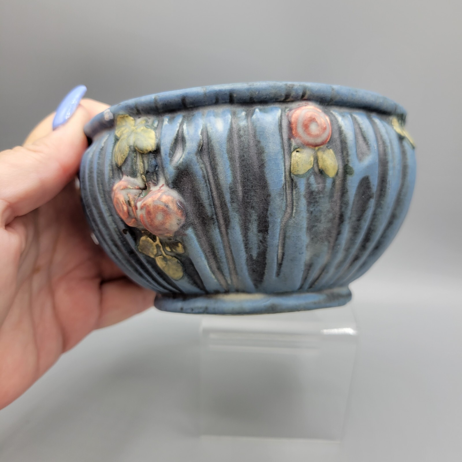 Antique Weller Blue Drapery Pottery Bowl, Planter 6" | eBay