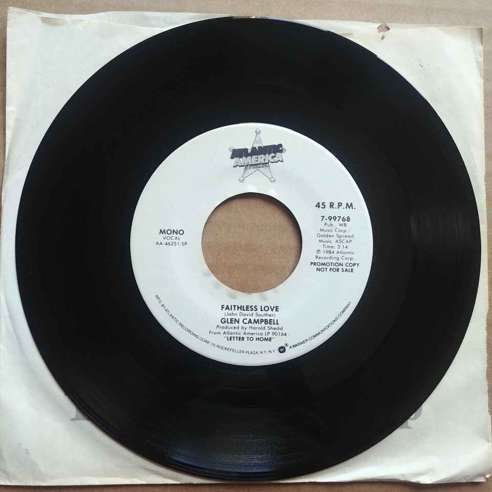GLEN CAMPBELL Faithless Love DJ PROMO 45 7" COUNTRY POP Vinyl Record ...