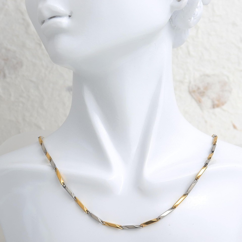 Gold Silver Two Tone Chain Necklace for Women Men, Dainty Simple ...
