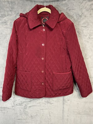 Giacca Womens XL Red Quilted Puffer Jacket Coat Removable Hood Snap ...