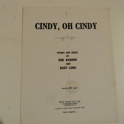 song CINDY OH CINDY Bob Barron Burt Long 1956 | eBay UK