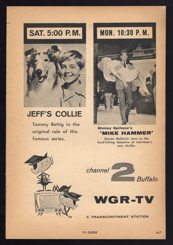 1958 WGR BUFFALO,NY TV AD JEFF'S COLLIE TOMMY RETTIG LASSIE MIKE HAMMER ...