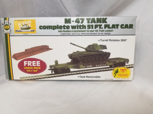 AHM US Army 51' Flat Car w/M-47 Tank HO Model Power Military Action ...