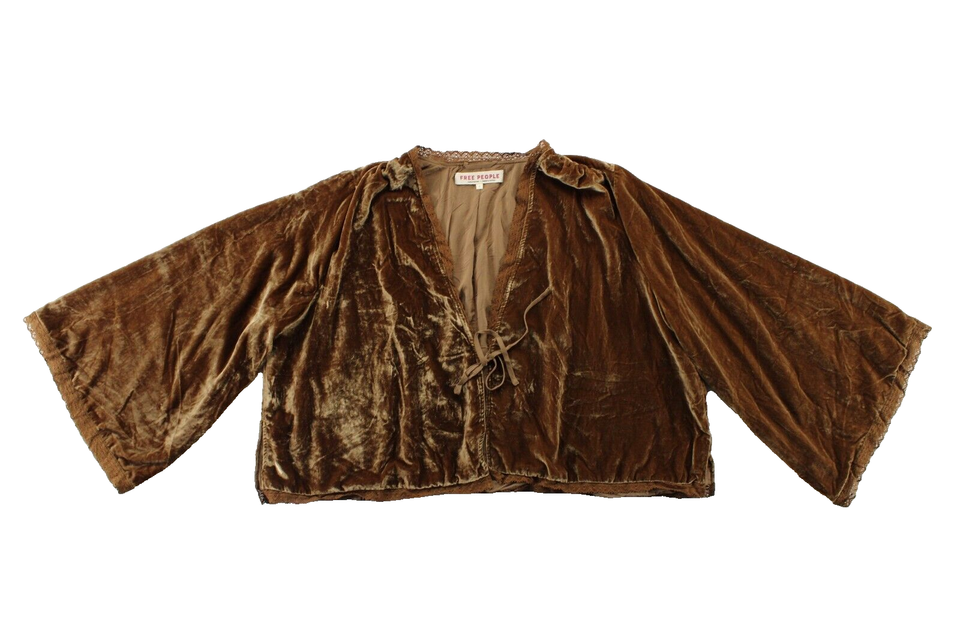NWT Free People Large Brown Velvet Bed Jacket Oversized Lace Trim Bell ...