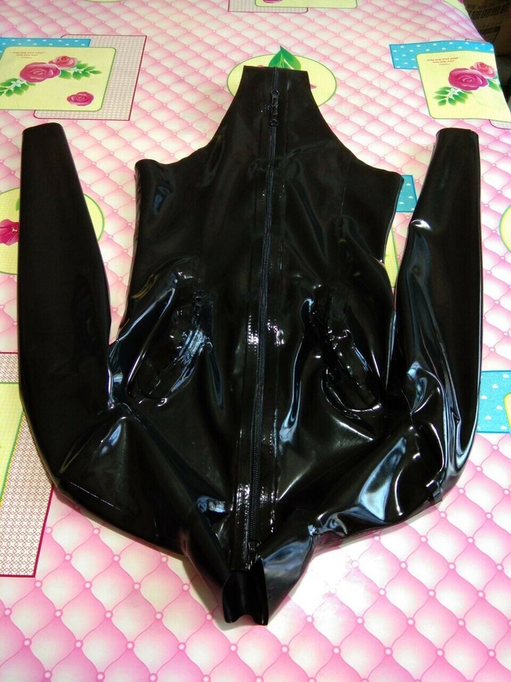 834 Women latex swimsuit bodysuit zip chest high cut front zip gummi 0. ...