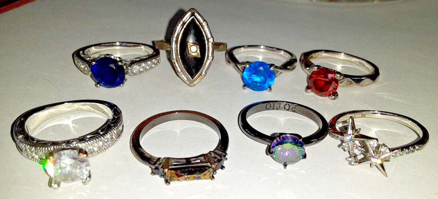 Costume Rings / Women's / Silver Tone / Fake Stones / Set of 8 / #10 | eBay
