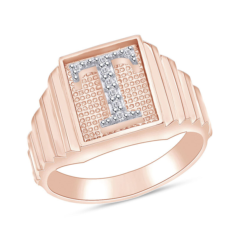 Initial Letter T" Ring 1/6 Ct Natural Diamond In Silver Men's | eBay