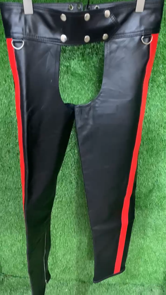 Men's Original Cow Soft Leather Black Chap With Side Stripes & Zip Up ...