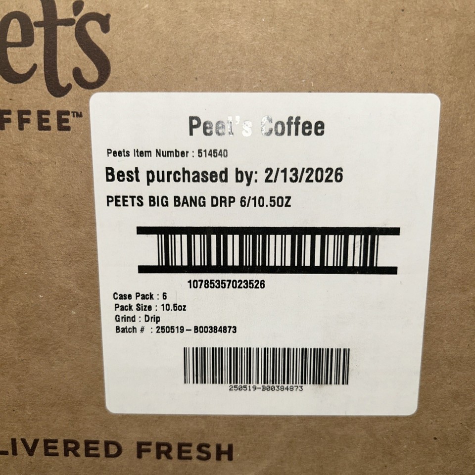 Peet’s Coffee, Medium Roast Ground Coffee Big Bang 63oz (6 Bags Of 10 ...