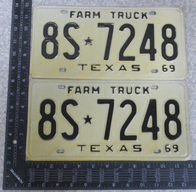 1969 69 TEXAS TX FARM AGR AGRICULTURE TRUCK PAIR SET LICENSE PLATE TAG ...