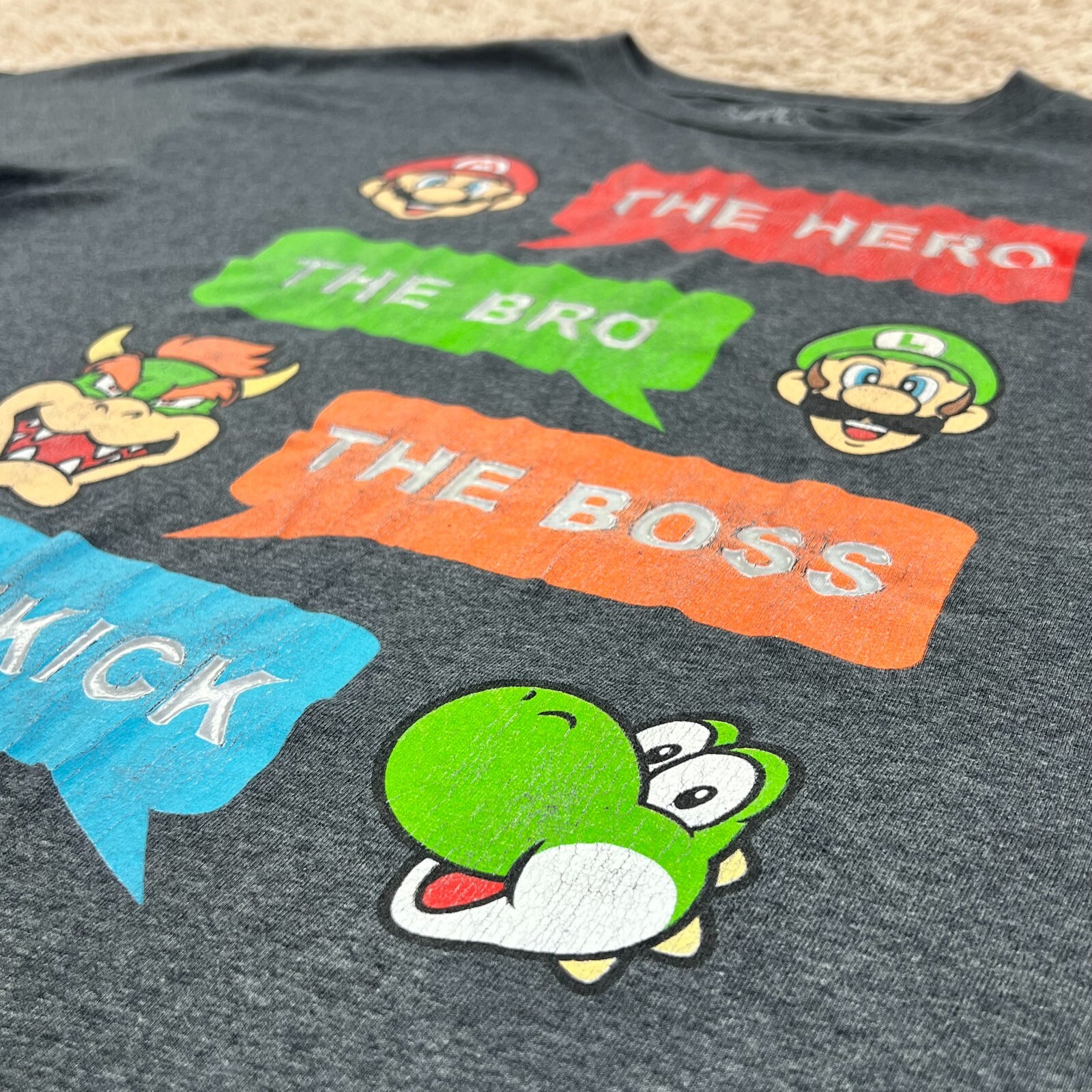 SUPER MARIO Gray Luigi Bowser Yoshi Graphic Print Sho… - Gem