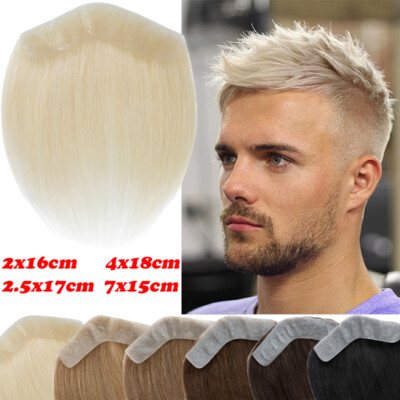 Mens Forehead Hairline Toupee Hairpiece 100% Remy Human Hair Topper ...