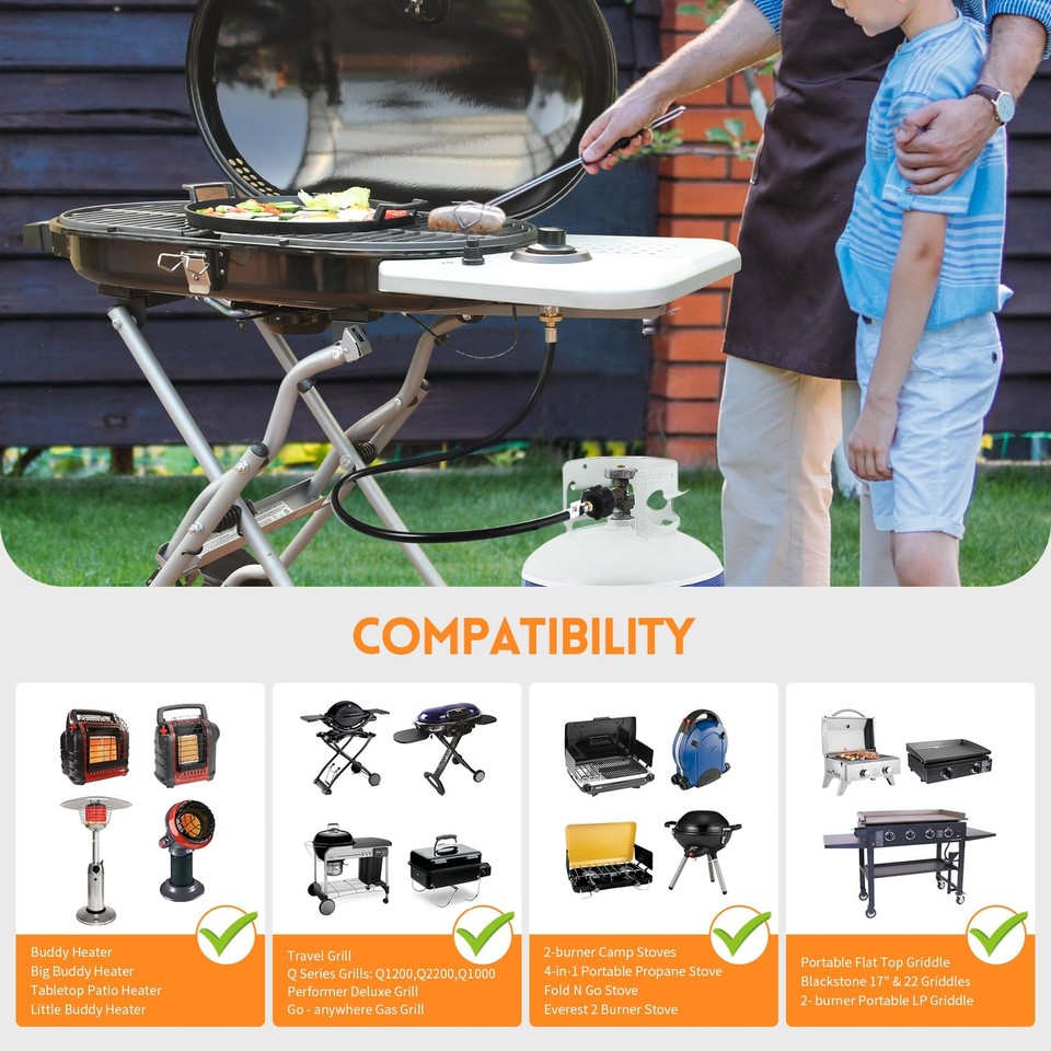 4FT Propane Hose Adapter 1lb to 20lb Tank for Weber Q Grills Coleman ...