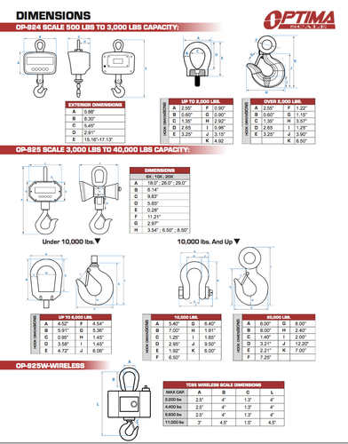 Optima Scales OP-924B-2000 General Purpose Crane Scale 2,000 lb x 1 lb ...