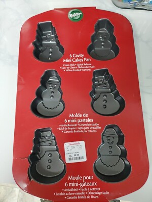 NEW Wilton Snowman Mini Cakes Pan w/ 6 Cavities Non-Stick Baking Pan ...