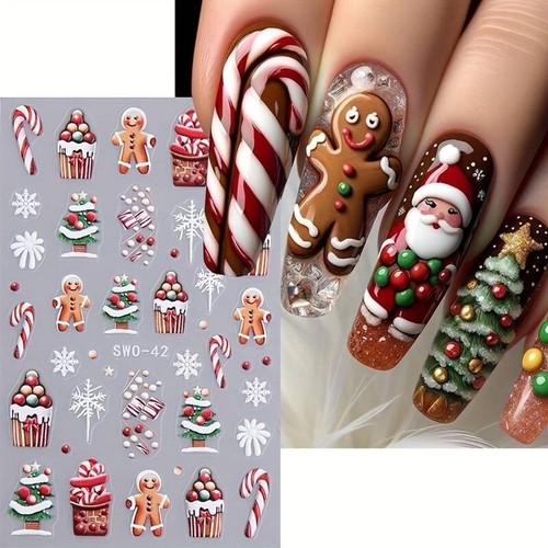 Nail Art Stickers Christmas Tree Snowflakes Gingerbread Mean Candy Cane ...