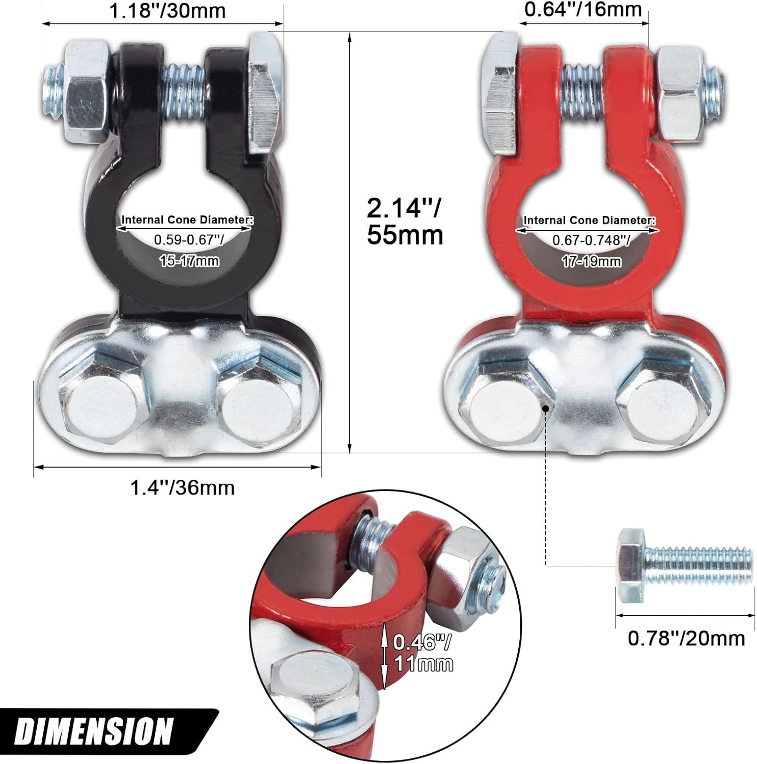 Battery Terminals Color Coded Set Top Post Connectors Clamps with ...